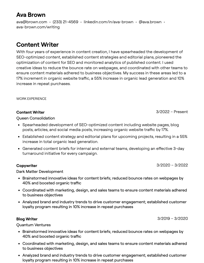 7 Content Writer Resume Examples with Guidance 